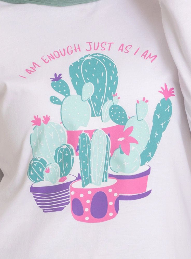 تي شيرت كم طويل مطبوع - تصميم 30 - أبيض – Khotwh