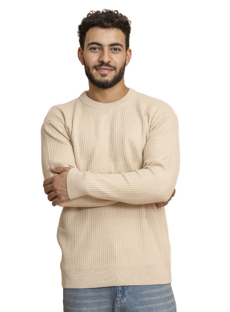 Men Pullovers | Beige Round Essential Pullover – Khotwh