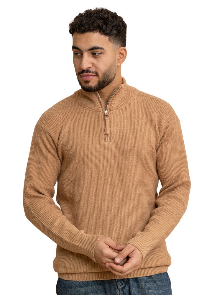 Men Pullovers | Beige Quarter Zipper Pullover – Khotwh