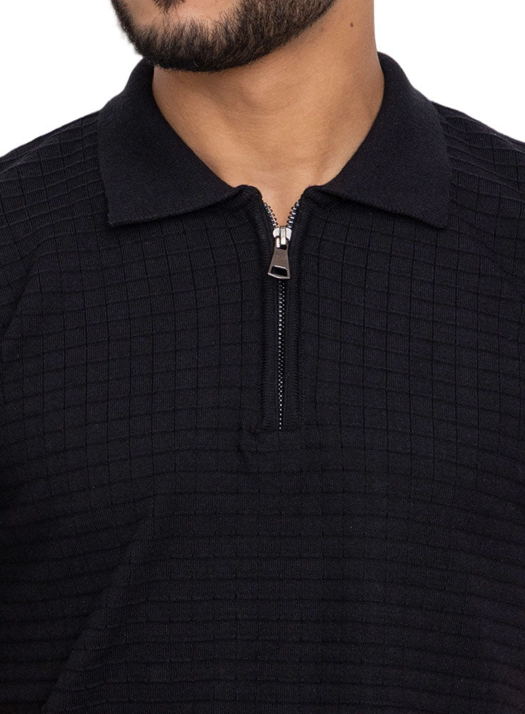 Black Design 01053Knit Polo Neck Zipper-T-Shirt – Khotwh