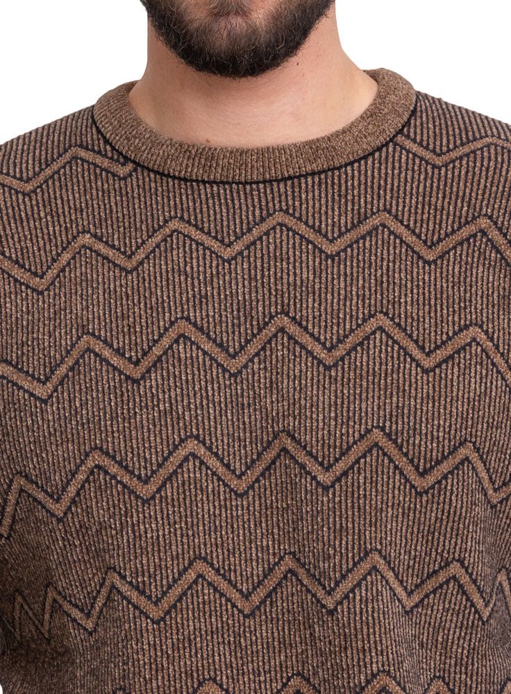 Men Pullovers | Brown Zigzag Round Pullover Essential – Khotwh