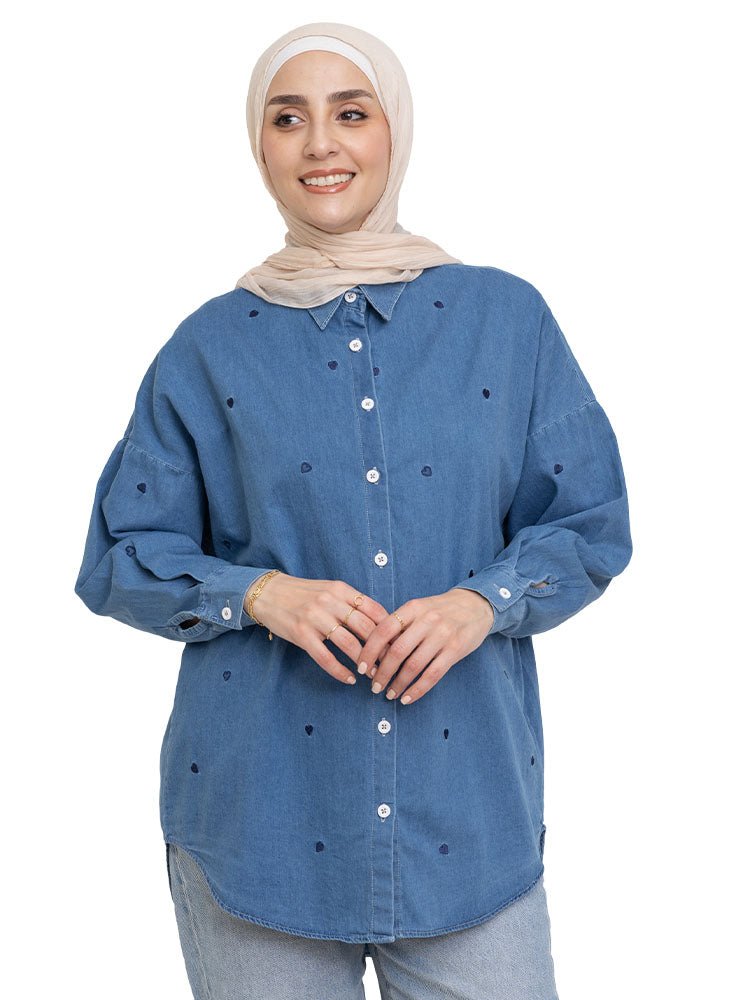 Women Shirts | Cool Ice E-Over Size Denim Shirt – Khotwh