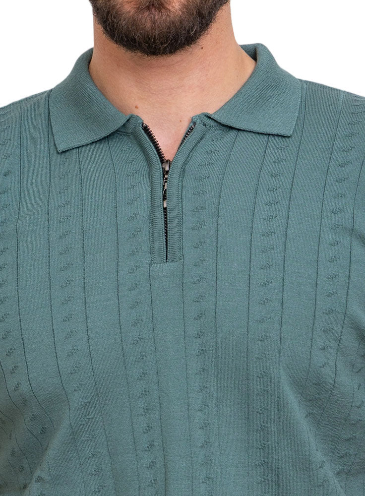 Green Design 01022Knit Polo Neck Zipper-T-Shirt – Khotwh