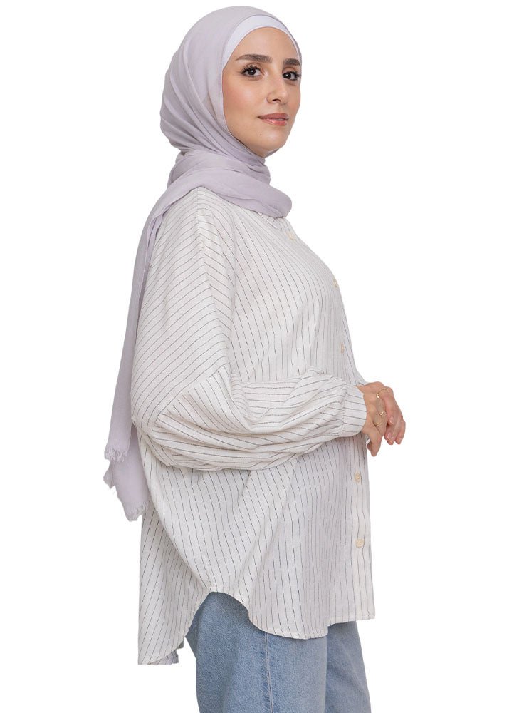 Women Shirts | Off-White Striped Linen Shirt – Khotwh