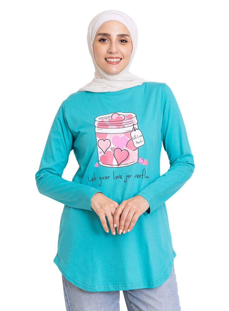 Women'S T-Shirts | Tile Blue Printed Long Sleeve T Shirt – Khotwh