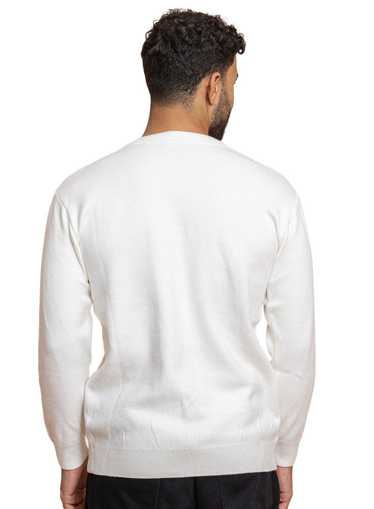 Men Pullovers | White Round Pullover Classic – Khotwh