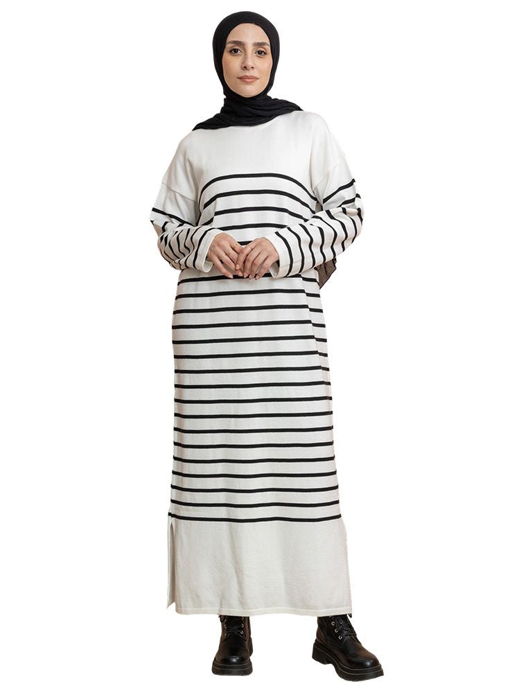 Women Dresses | White Long-Striped Dress – Khotwh